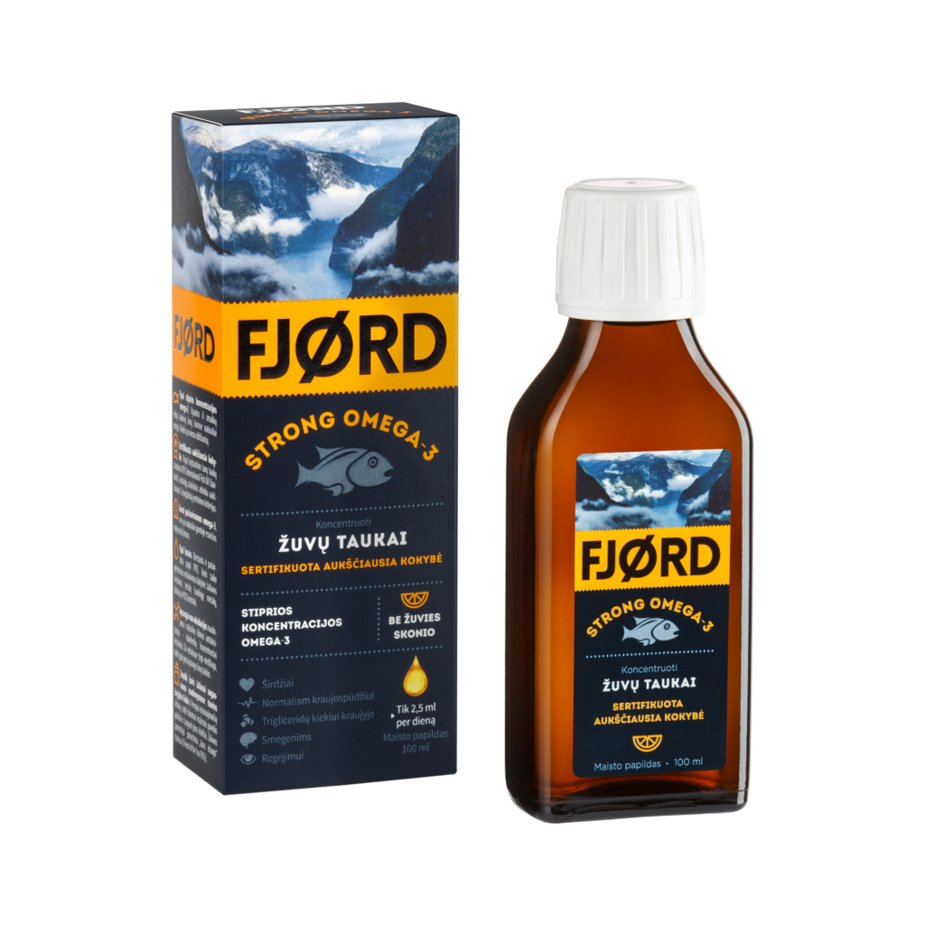 FJORD STRONG OMEGA-3 žuvų taukai, 100 ml - Pinkpharma.lt