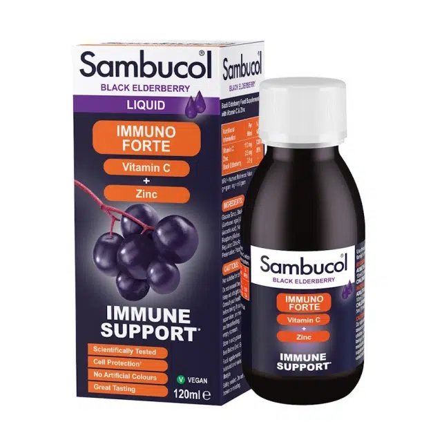 SAMBUCOL IMMUNO FORTE, juoduogio šeivamedžio geriamasis skystis, 120ml ...